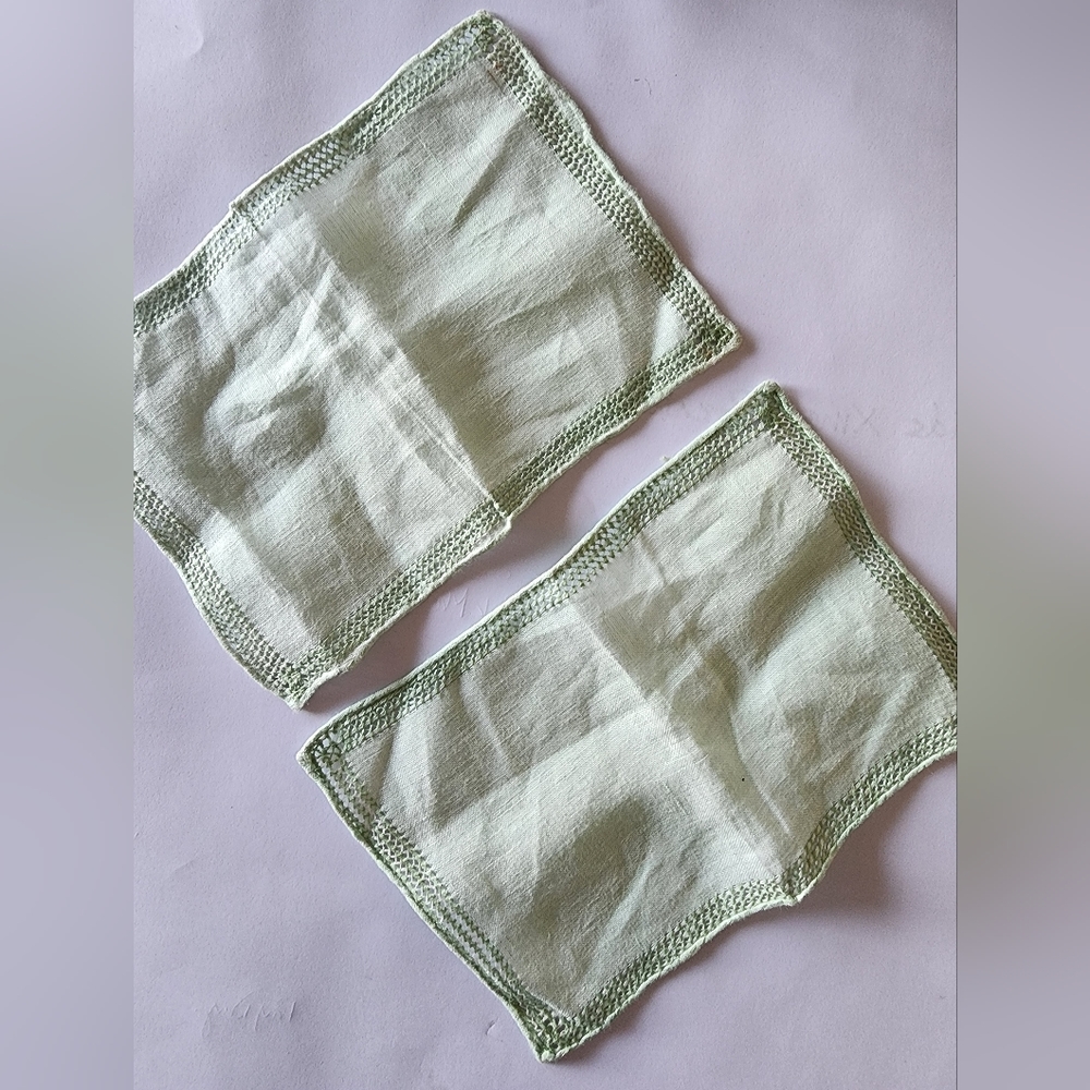 2 Mint Green Rectangular Vintage Handkerchiefs - Gem